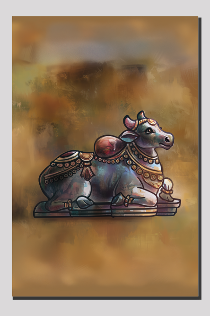 Nandi Digital Painting on Canvas | Sacred Nandi Bull Wall Art for Home ...