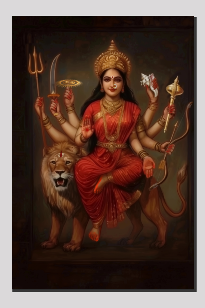 Durga Devi (Ambe Maa) Digital Painting on Canvas – Divine Shakti Wall ...