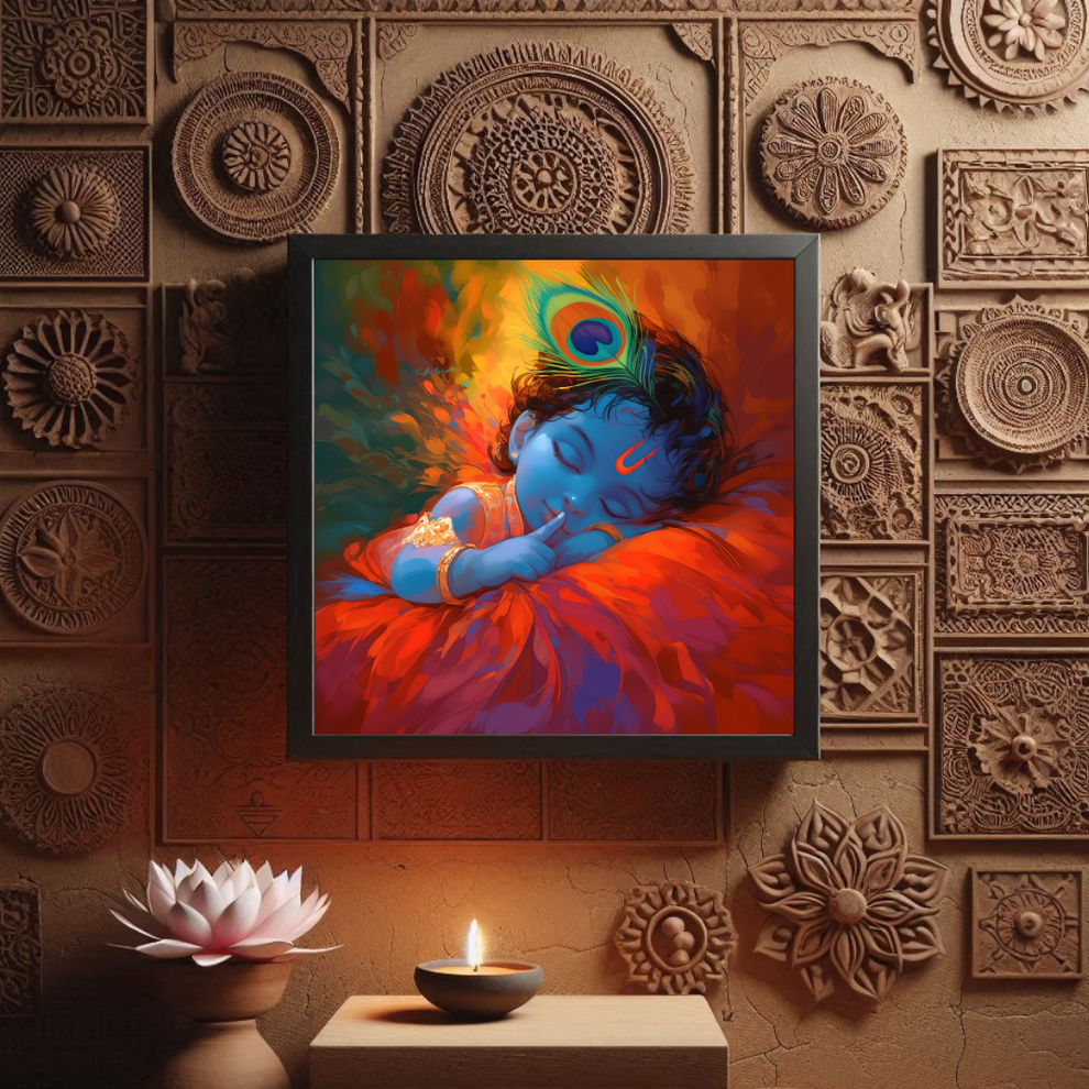 Baby Krishna Photo Frame | Krishna Frame for Wall | Baby Krishna Sleep ...