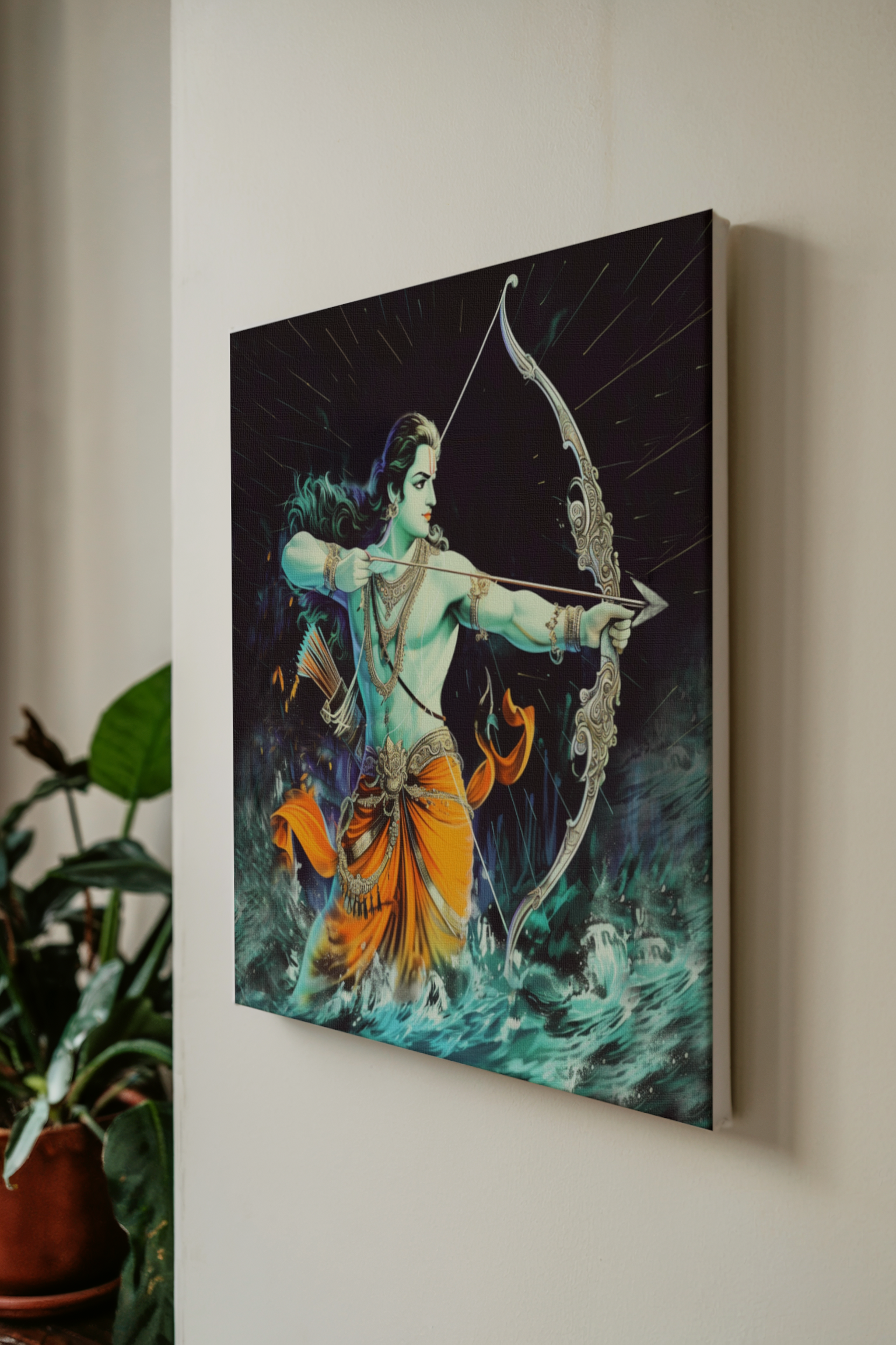 Sri Ram Digital Painting on Canvas – Divine Wall Art for Home, Temple ...