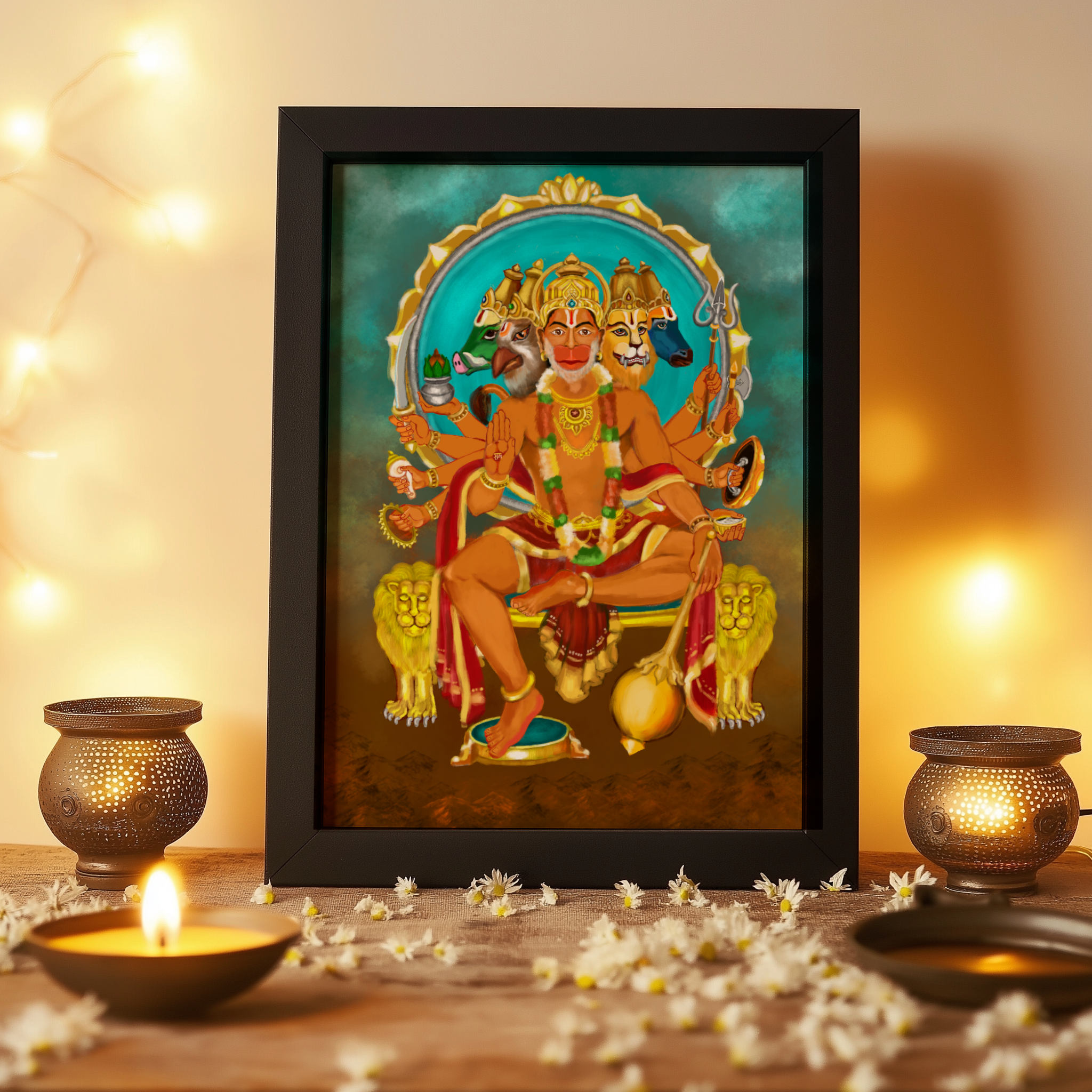 Panchmukhi Hanuman Photo Frame | Art Photo Frame for Vastu, Protection ...